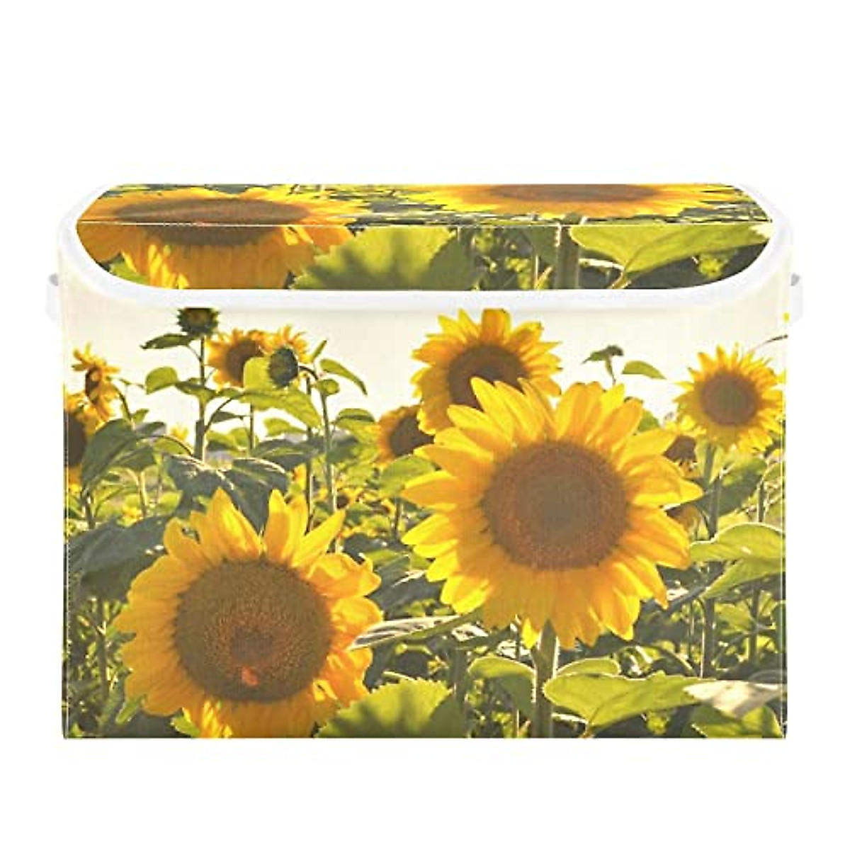 RunningBear Sunflower Field Large Storage Bins with Lid Collapsible Storage Bin Laundry Baskets Decorative Storage Box for Rooms Playroom Shelves