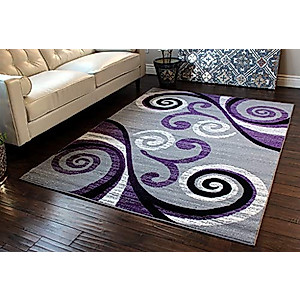 Masada Rugs, Stephanie Collection Area Rug Modern Contemporary Design 1100 Grey White Black Purple (8 Feet X 10 Feet)
