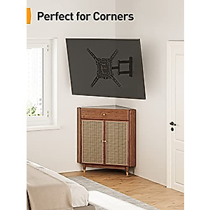 Perlegear Full Motion TV Wall Mount for 26-55 inch Flat or Curved TVs, Wall Mount TV Bracket with Articulating Arm, Swivel, Tilt, Extension, Corner TV Wall Mount Max VESA 400x400mm up to 60 lbs PGMFK3