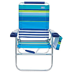Rio Beach 17" Extended Height 4 Position Folding Beach Chair, Cup Holders|Arm Rest|Foldable, Aluminum, Blue/White/Green