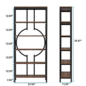 Tribesigns 70.9 Inch Industrial Bookshelf, 6-Tier Tall Bookcase with Open Shelves, Wood and Metal Display Shelf Storage Shelves for Bedroom, Living Room and Home Office, Vintage Brown