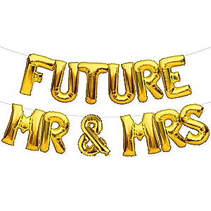 PartyForever Gold FUTURE MR & MRS Balloon Banner Bride and Groom Party Decorations for Bridal Shower and Engagement Party