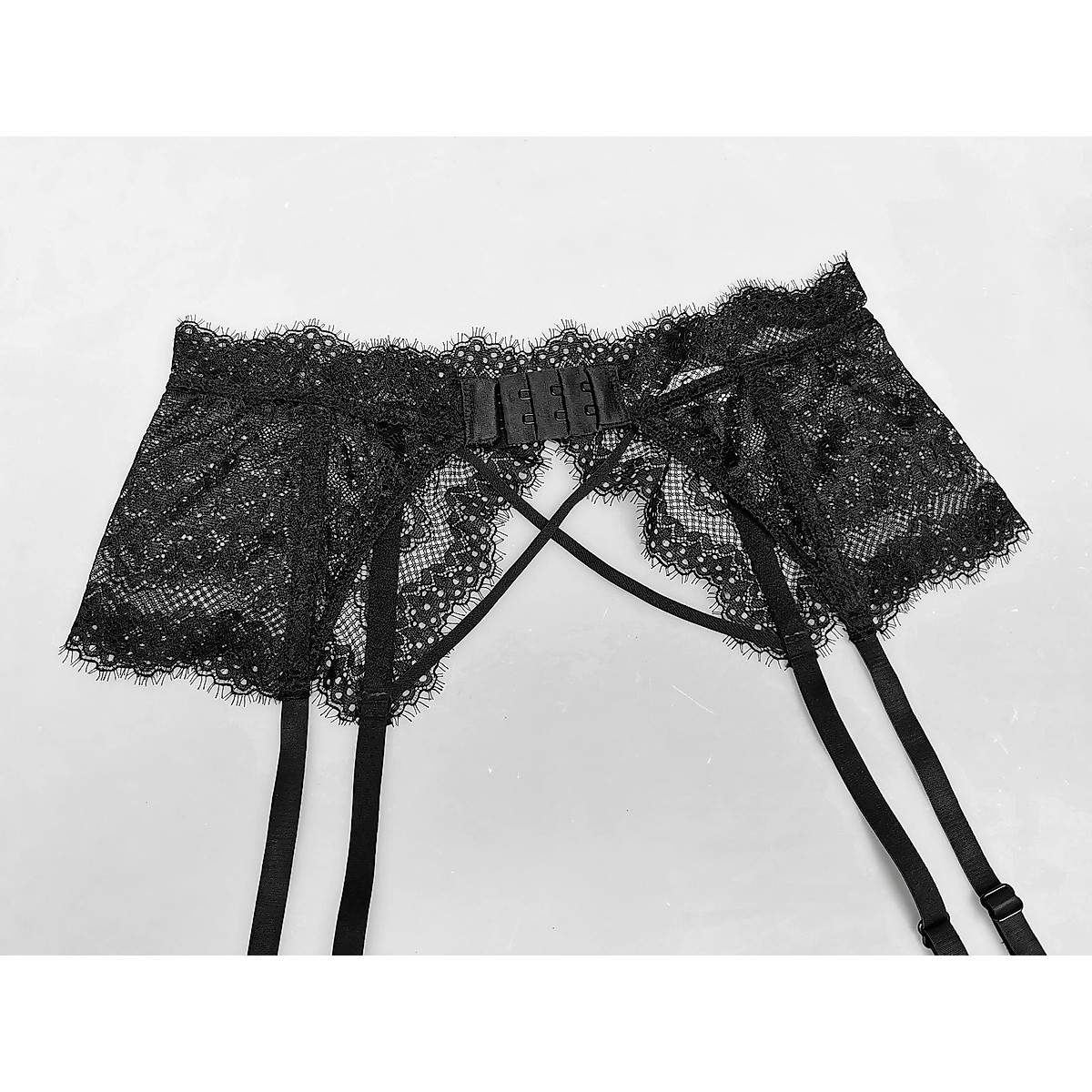 TVRtyle Black Women's Lace Eyelash Metal Clips Sexy Garter Belts for Stockings S515 (Black, Medium)