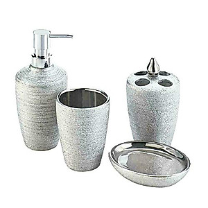 Silver Shimmer Bath Accessory Set 3.25x3.25x7.12”