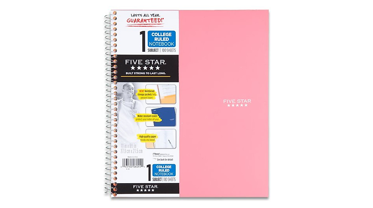 Durable Five Star Spiral Notebook with 100 College-Ruled Sheets