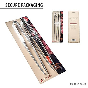 (Set of 2) Made in Korea, Self-Standing Tongs for Korean & Japanese BBQ, Veggies and Seafood, Tweezers & Pincette, Clean & Convenient Use, Premium Stainless Steel, Non-Slip Serrated Tips