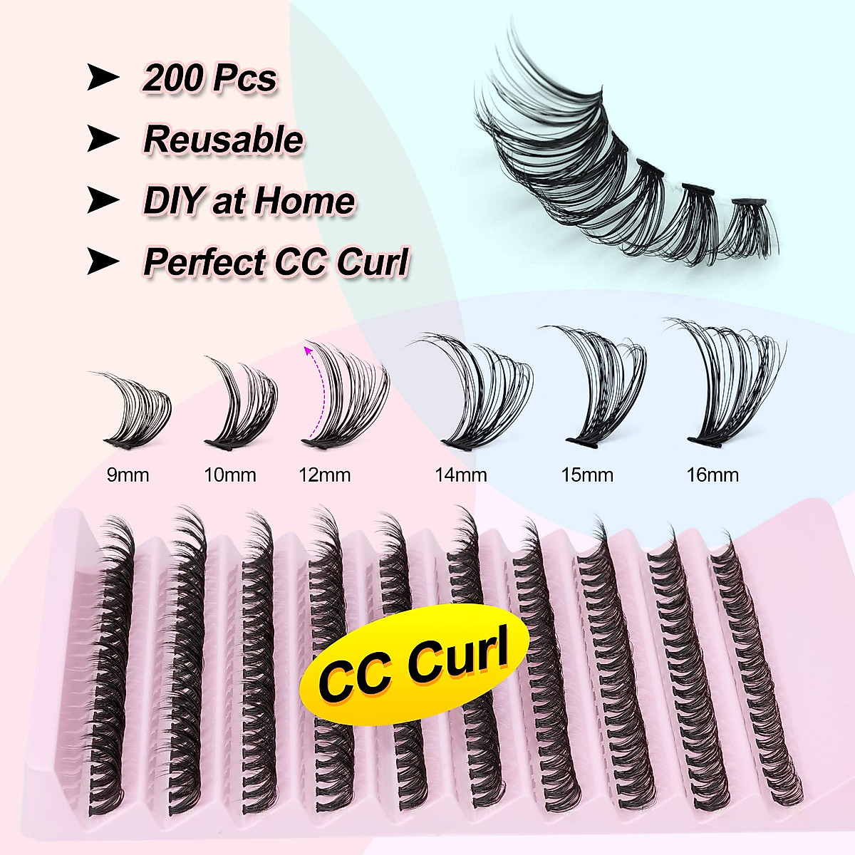Lash Clusters 200 Pcs DIY Individual Lashes Natural Look Wispy Eyelash Extension 9-16MM D Curl Individuals Cluster Lashes Fluffy Lash Extensions Resuable DIY at Home by TNFVLONEINS-(40D)
