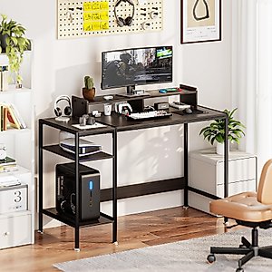 GZSHIYITECH 47”Gaming Desk/Computer Desk，Home Office Desk with Monitor Stand, Writing Desk for 2 Monitors,Desk Adjustable Storage Space, Firm and Practical Small Desk，Modern Design Corner Desk（Black