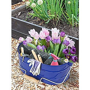 Homebia Designs Galvanized Metal Caddy with 4 Compartments, Rustic Farmhouse Kitchen Indoor Outdoor Utensil Holder, Multipurpose Storage Bin, Metal Garden Planters - 12 Inch - Navy