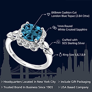 Gem Stone King 925 Sterling Silver 8MM Cushion Gemstone Birthstone and White Created Sapphire Engagement Ring | Wedding Engagement Anniversary Promise Ring For Women