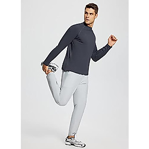 baleaf Men's Fleece Thermal Long Sleeve Shirt Cold Weather Workout Tops Moisture Wicking Running Shirt Dark Grey L