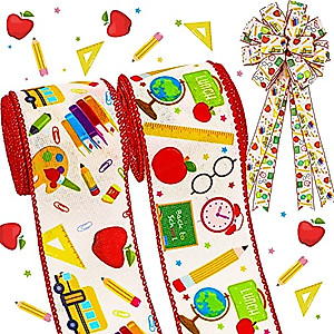 AnyDesign 20 Yards Back to School Wired Edge Ribbons School Themed Decorative Fabric Ribbon School Supplies Pattern Wrapping Ribbon for DIY Crafts Bow Wreath Sewing Gift Wrapping,2 Styles