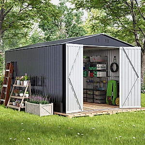 Generic Outdoor Sheds 8FT x 12FT & Outdoor Storage Clearance, Metal Anti-Corrosion Utility Tool House with Lockable Door & Shutter Vents, Waterproof Storage Garden Shed for Backyard Lawn Patio, Gray
