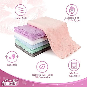 HOMEXCEL Premium Makeup Remover Cloth 24 Pack, Reusable Super Soft 7x7 Inch Facial Cleansing Cloths with Just Water, Highly Absorbent Microfiber Coral Velvet Face Towels Washcloths