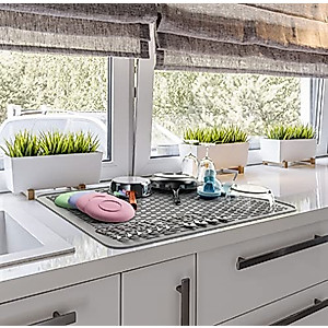 Extra Large (30 inch by 24 inch) heavy duty silicone dish drying mat (Gray, XL - 30"x24")