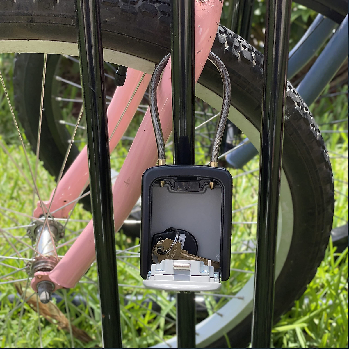 Iron Lock ® - Key Lock Box Portable with Removable Cable Shackle Indoor Outdoor Waterproof 4 Digit Combination with Resettable Code with A B Switch Key Lockbox for Outside Hold Spare Keys for Realtors