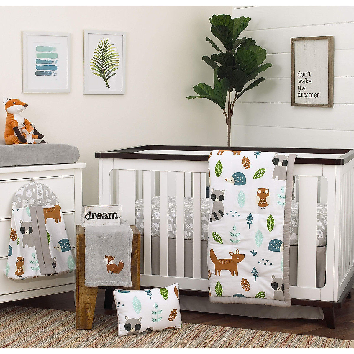 NOJO Dreamer Little Woodland Friends 8 Piece Nursery Crib Bedding Set