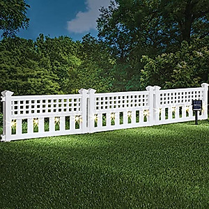 Collections Etc Solar Powered White Garden Border Fence, White - Set of 3 Panels - Edge Your Garden or Pathway Stylishly - 23" x 14" Each