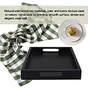 Solid Wood Serving Tray, Rectangle with Handle Hole Non-Slip Tea Coffee Snack Plate Food Meals Serving Tray with Raised Edges for Home Kitchen Restaurant(11.8x7.9x1.4, Black)