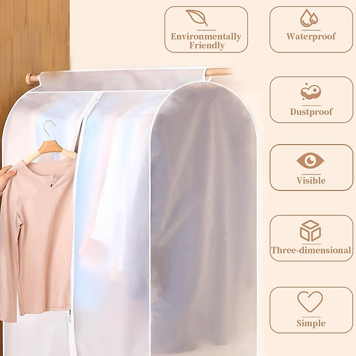 Clear Garment Bags for Hanging Clothes, Suit Coat Cover for Closet Storage, Zipper Clothing Protector, Set of 2