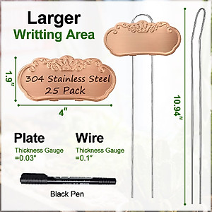 TCYPUHL Metal Plant Labels, Tall Plant Labels, Garden Labels Outdoors for Flower, Fruit and Vegetable, Stainless Steel, Weatherproof (25 Pack, 4'' x 1.10'', Gold)