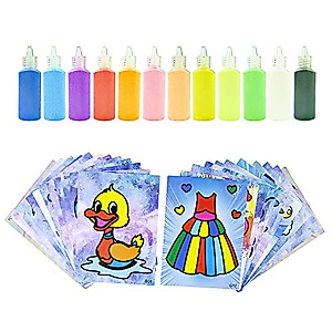 Berry President Sand Painting Cards Art Kids Coloring DIY Paper Craft Kit with 12 Bottles Colored Sand for 4 5 6 7 Year Old Children Kids (12 Bottles, Green)