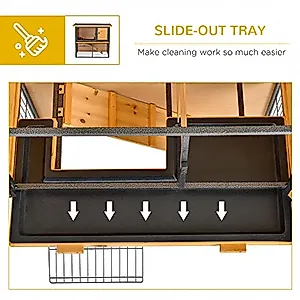 PawHut Wooden Rabbit Hutch Metal Frame Small Animal Habitat with No Leak Tray, Asphalt Openable Roof,Ramp and Lockable Door for Outdoor Light Yellow