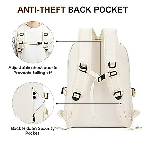 WEPOET Aesthetic College Backpack For Women Cute School Backpacks Casual Daypack Water Ressistant Travel Rucksack Laptop Backpack Middle School Bag For Teen Girls(Beige)