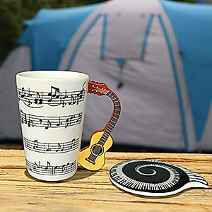 Lavezee Mug Cup With Guitar Handle And Art Musical Notes Holds 15 Oz, Tea Coffee Milk Ceramic Mug Gift For Music Lover