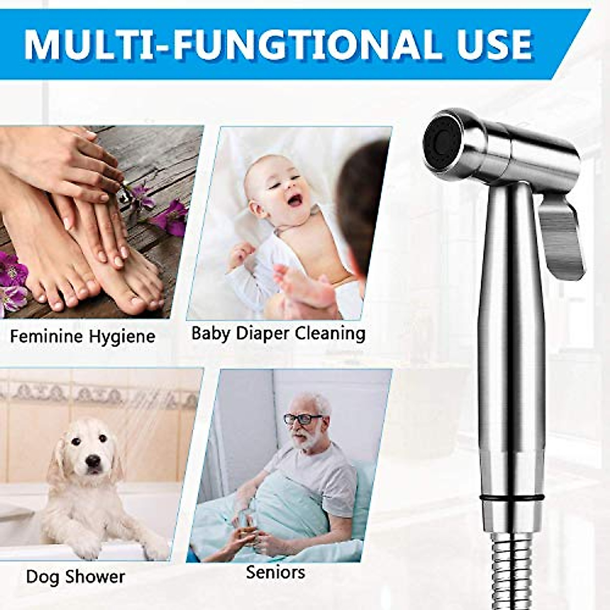 Handheld Bidet Sprayer for Toilet, Stainless Steel Bathroom Bidet Sprayer Set with Anti-Leaking Hose & 2 Water Pressure, Perfect for Feminine Wash, Cloth Diaper Cleaning, Baby Wash & Pets Shower