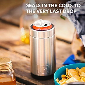 RTIC Skinny Can Cooler Slim, Insulated, Beer, Beverage, Soda Can Cooler with Lid, Stainless Steel Metal, Double Wall Insulation Coozie for Cans, Sweat Proof, Fits all 12oz Slim Cans, Black