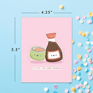 CENTRAL 23 Kids Thank You Cards - 4 Cute Designs - Set Of 48 Multipack - Colorful Kawaii Japanese Food Puns - Small Thank You Notes With Envelopes For Children - Blank Inside With Cute Stickers