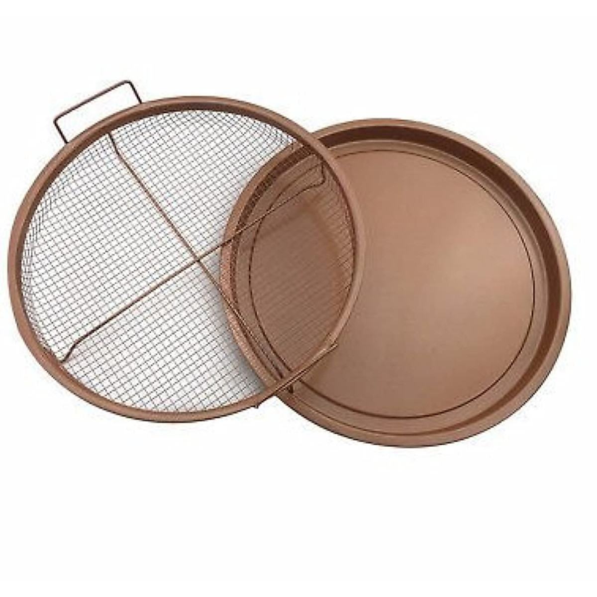Nonstick Round Crisper Tray, Copper Oven, Turn Your Oven Into An Air Fryer - 2 Pc Set, Frying Basket And Baking Sheet, Dishwasher Safe, Heat-Resistant