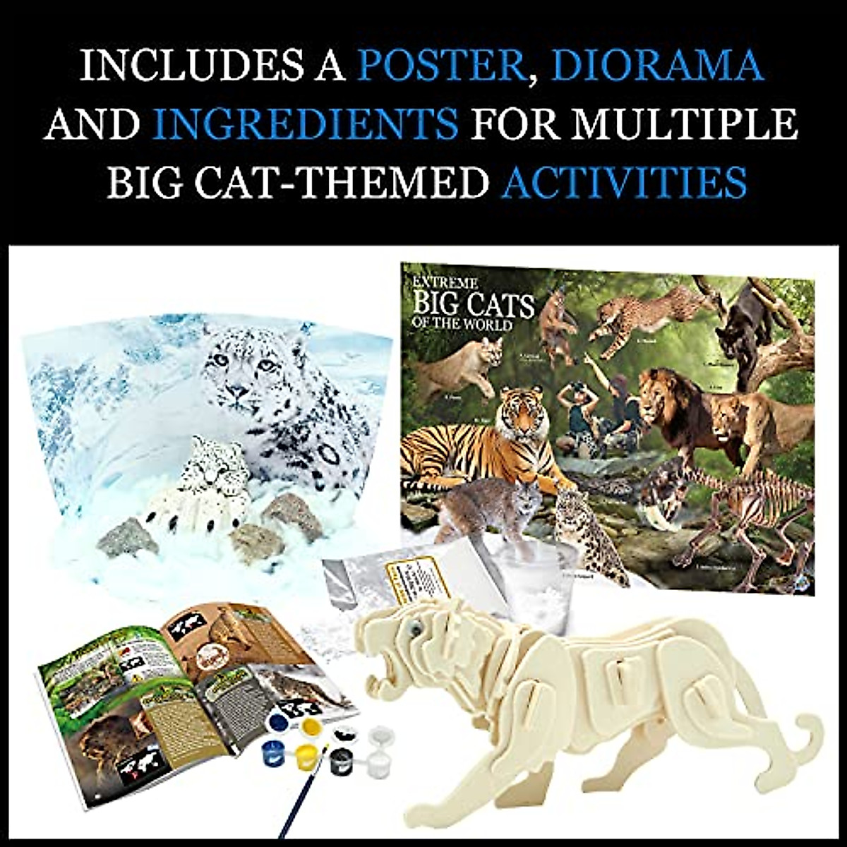WILD ENVIRONMENTAL SCIENCE Extreme Big Cats of the World - For Ages 6+ - Create and Customize Models and Dioramas of Tigers, Snow Leopards and more - Study the Most Extreme Animals