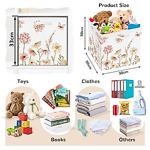 Clastyle 3 Pack Boho Flower Plants Kid Storage Bin Collapsible Large Butterfly Toy Basket for Clothes Book Gift Storage Box with Handle for Office Home Bedroom Nursery