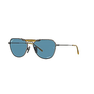 Ray-Ban RB8064 Titanium Aviator Sunglasses, Demi Gloss Pewter/Blue Polarized, 53 mm