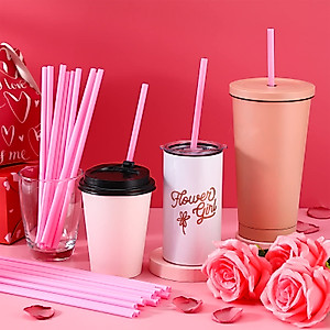 500 Pcs Straws Valentine Heart Shaped Straws Cute Straws Anti Wrinkle Straw Disposable Drinking Straw Plastic Straw for Kids Birthday Bridal Shower Wedding Party Supplies Drinking (Pink)