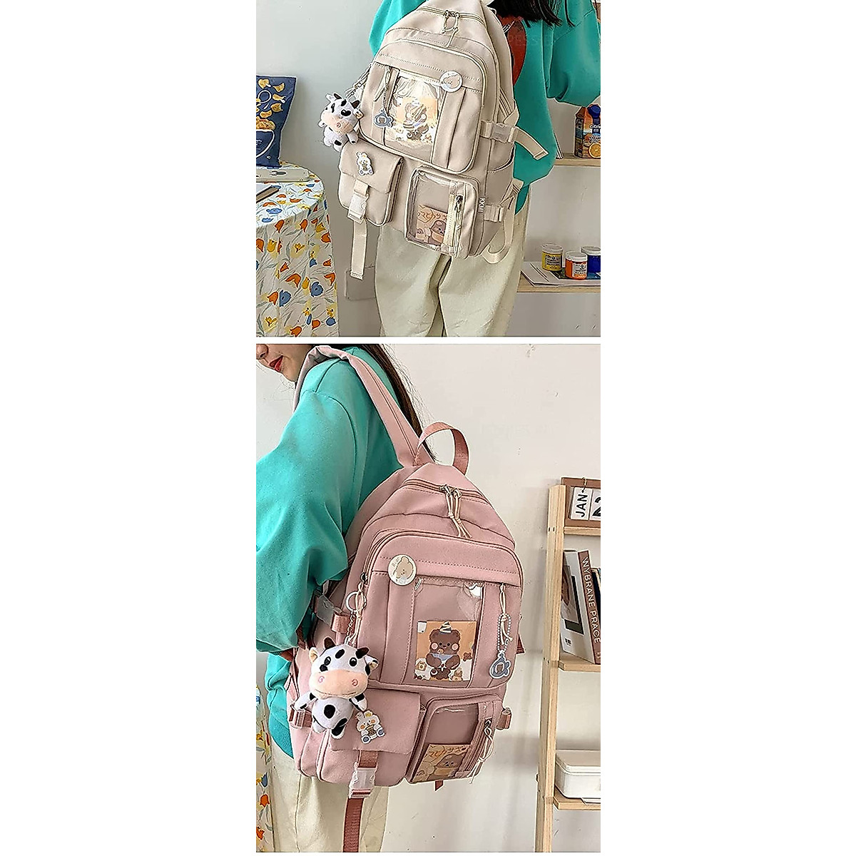 SHIDAI Kawaii Girl Cute Backpack Cute Aesthetic Backpack for School (Beige,ONE SIZE), DRF-1287