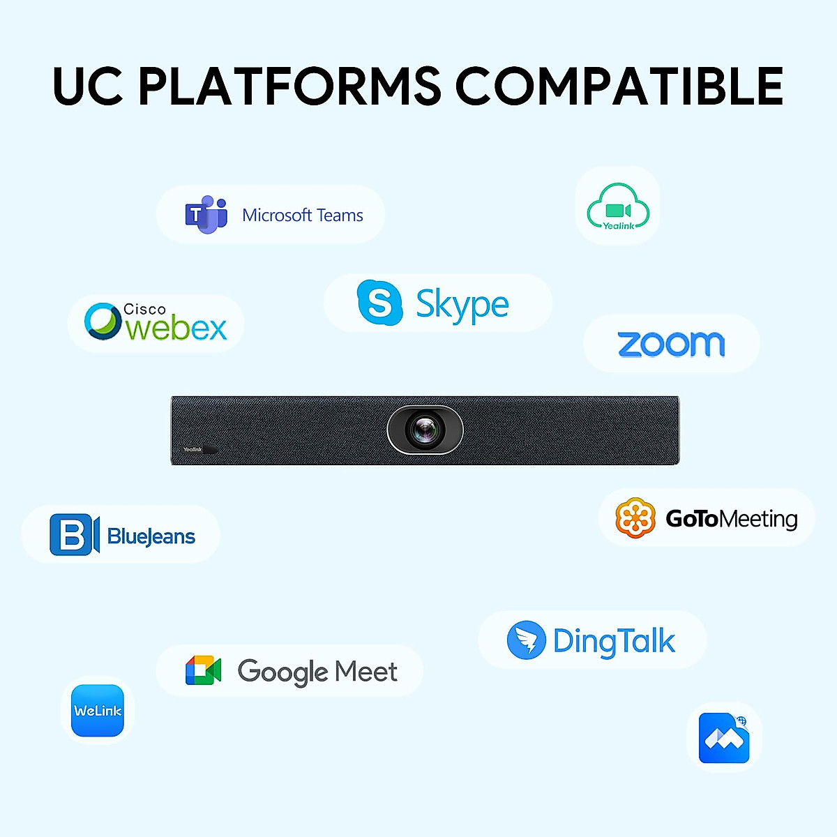 Yealink UVC40 Video Conference Room Camera Teams Zoom Certified, 4K Webcams All-in-One Video and Audio Conferencing Video Bar, 133° Wide Angle Webcam, Speaker Tracking, PC Connected via USB-A