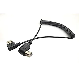 Meiyangjx 4.9 Feet Right Angle Coiled USB Printer Cable, USB 2.0 Type A Male to Type B Male Spring Printer Scanner Cable(Right Angle)