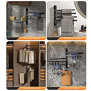 Towel Bar, Upgraded Swivel Towel Rack Aviation Aluminium Four in ONE Towel Racks for Bathroom Space Saving Swing Out 180° Rotation Towel Hanger Holder Wall Mount White (2 Arms)