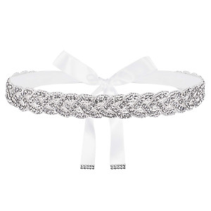 Lovful Handmade Bridal Belt, Rhinestone Wedding Dress Belts, Ribbon Crystal Sash for Women,White