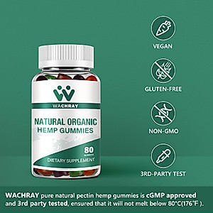 WACHRAY 3 Packs Hemp Gummies from Organic Extra Strengthen Edible Extract Hemp Oil Candy Lower Sugar Gummy