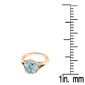 Dazzlingrock Collection 7mm Round Aquamarine & White Diamond Halo Split Shank Engagement Ring for Women in 14K Rose Gold, Size 6