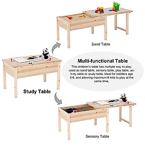Tiuekes Kid’s Table, Wooden Indoor Sensory Table with Storage, Multi-Functional Activity Play Table with Foldable Tabletop (Natural Wood Color)