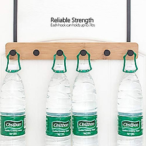 Mufansen Over The Door Hook Hanger,Bamboo Wood Coat Door Rack,Door Organizer for Hat Robe Clothes Towel (Wood, 5 Hook) (White)