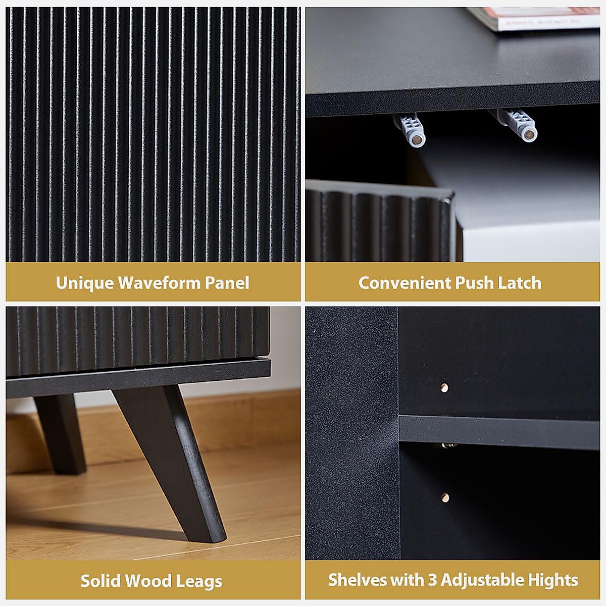 AFFEIVUL Black Accent Buffet Cabinet with Adjustable Shelves, Freestanding Sideboard with Double Doors for Hallway Entryway Living Room