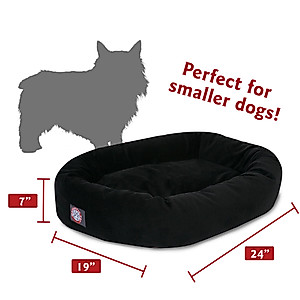 Majestic Pet 24 Inch Suede Calming Dog Bed Washable – Cozy Soft Round Dog Bed with Spine Support for Dogs to Rest their Head - Fluffy Donut Dog Bed 24x19x7 (Inch) - Round Pet Bed Small – Black