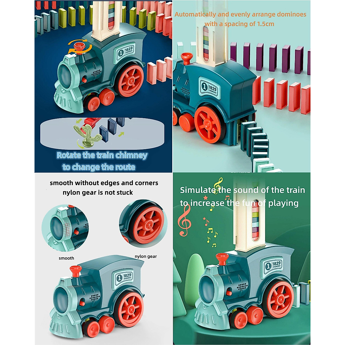 DAWUSU 200 PCS Automatic Domino Train Toy Set,Fun Domino Games for Kids,Domino Games for Boys and Girls Age 3-8