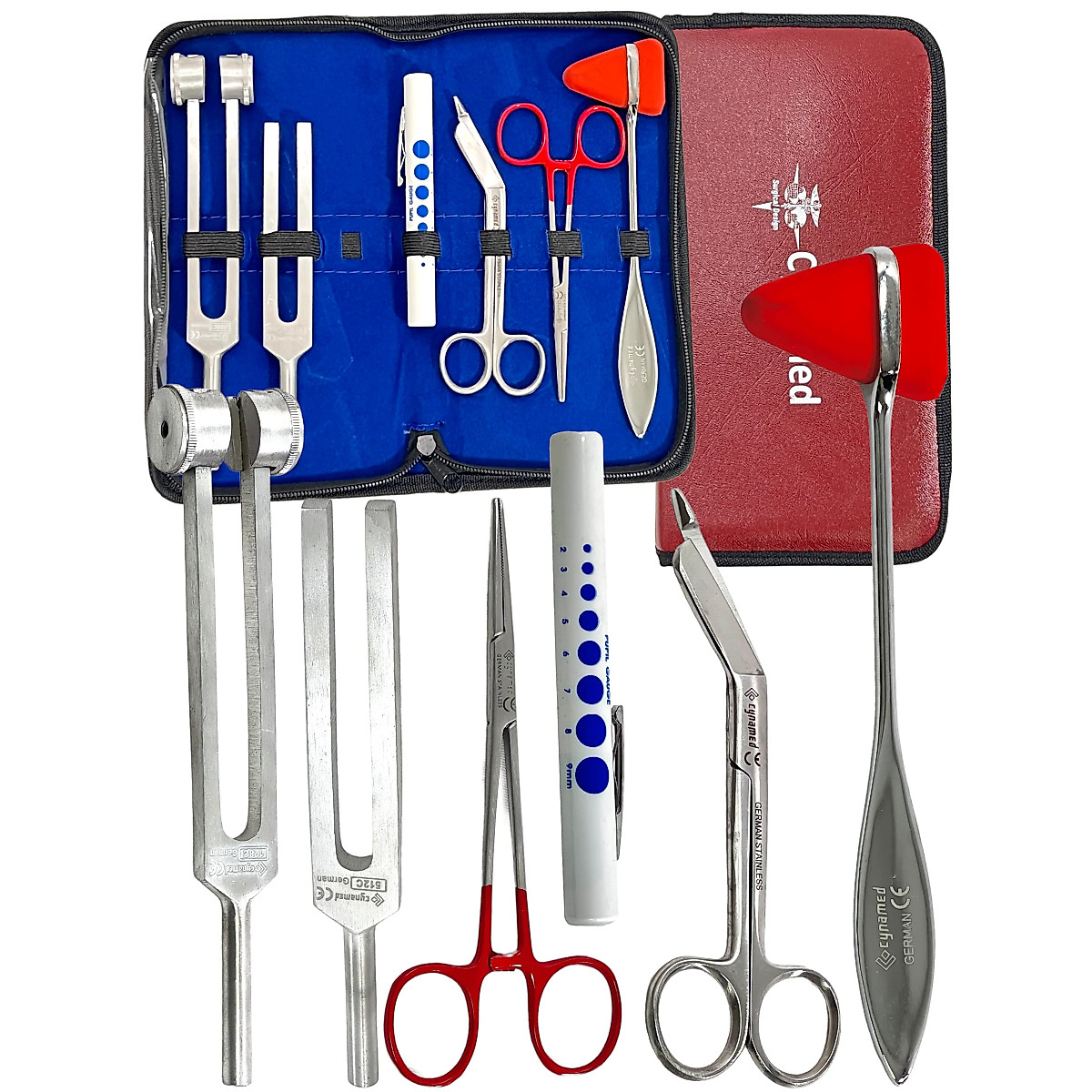 Reflex Hammer Diagnostic Set Reusable Penlight Tuning Forks Scissors 6 Pcs German Cynamed